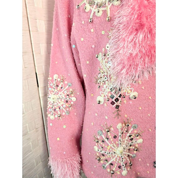 Vintage Big Pink Snowflakes Beaded Fringe Cardigan Ph… - Gem