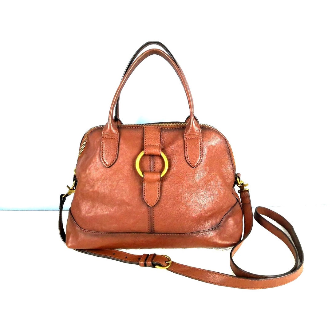 Vintage Frye Leather Crossbody Double Handle Handbag Ring Dome Cognac ...
