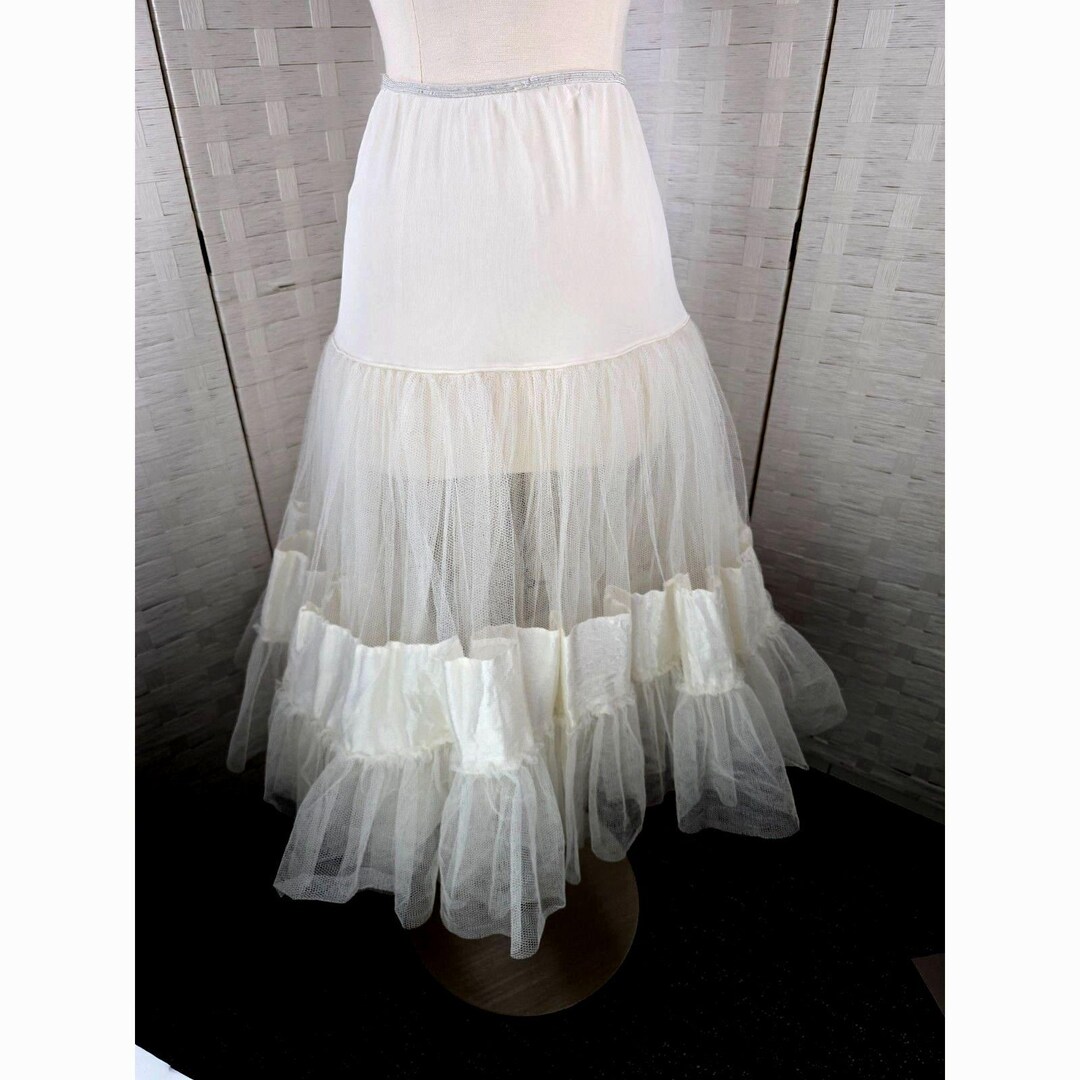 Vintage Ivory & Satin Crinoline Tulle Layered Petticoat Malco Modes USA ...