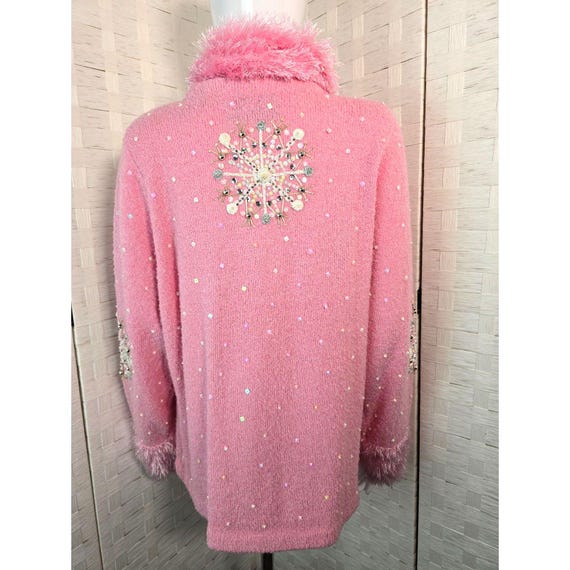 Vintage Big Pink Snowflakes Beaded Fringe Cardigan Ph… - Gem