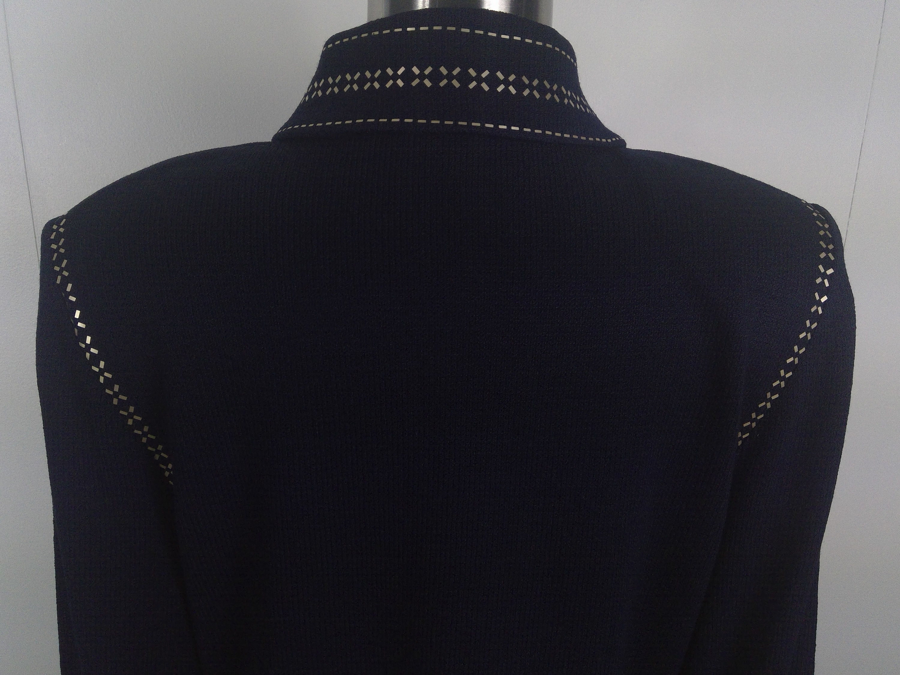 80s Vintage St. John Collection by Marie Gray Santana Knit Dark Navy Blue & Gold Embellished ...