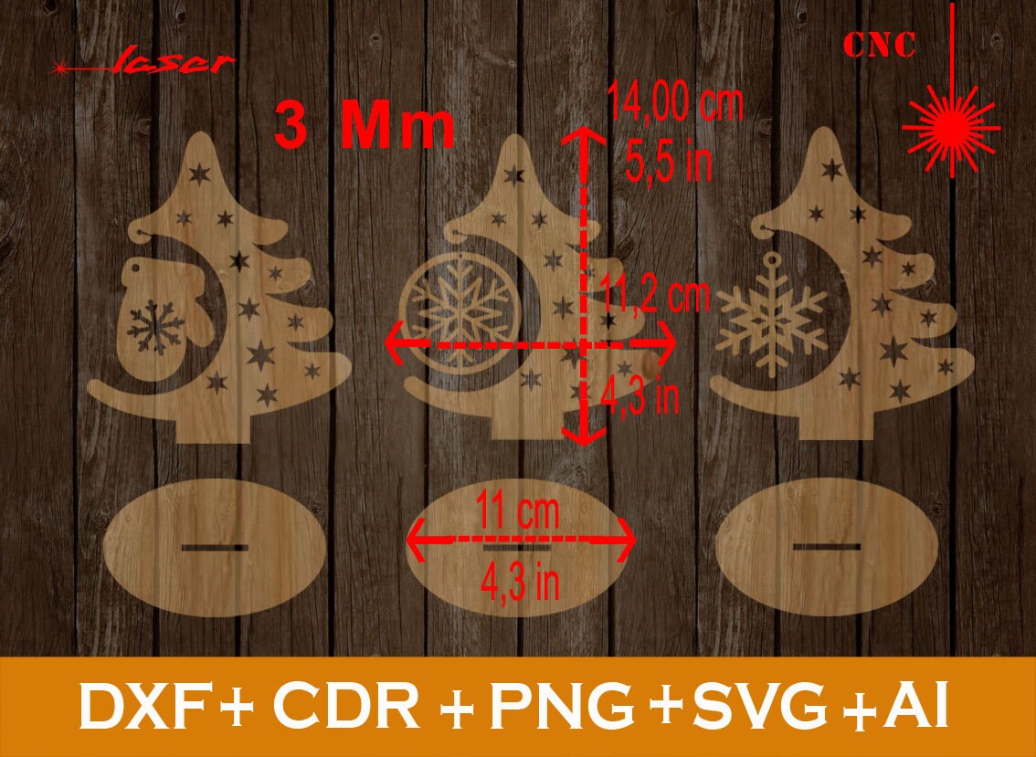 Christmas Ornament Svg, Set of 3 Christmas Tree Decoration File Cnc ...