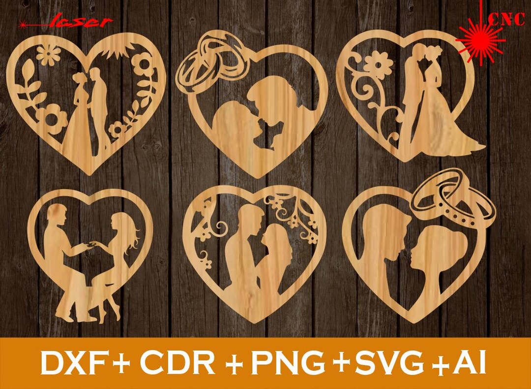 Wedding Files for Laser, Set of 6 Amazing Wedding Heart SVG, Wedding ...