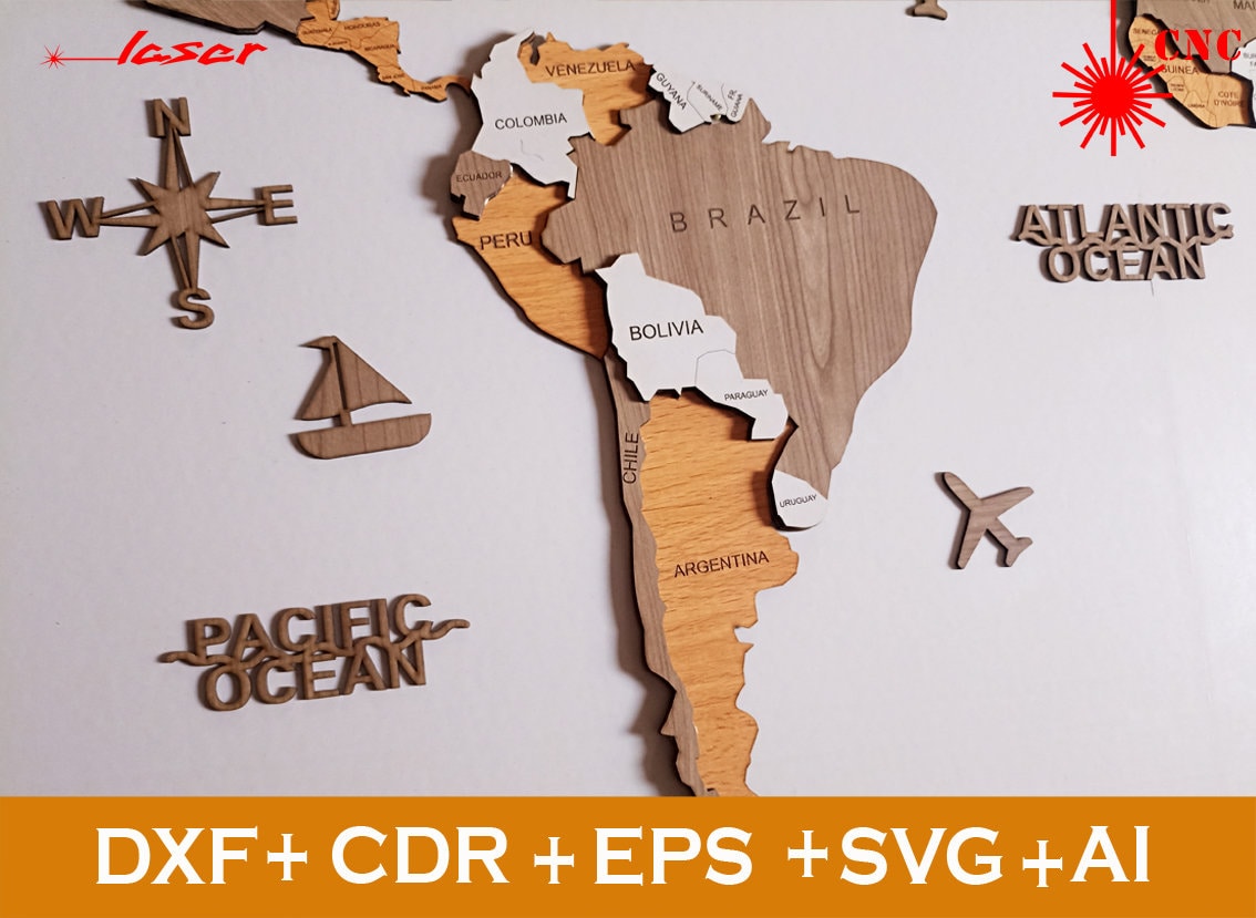 Layered World Map 3D Laser Cut, Multilayered World Map File, File, 3d ...