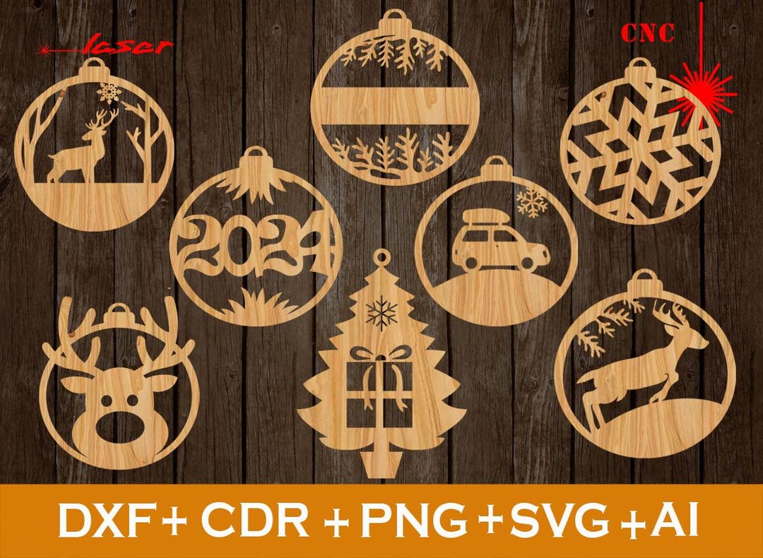 Christmas Ornament Svg, Set of 8 Christmas Decoration File CNC ...