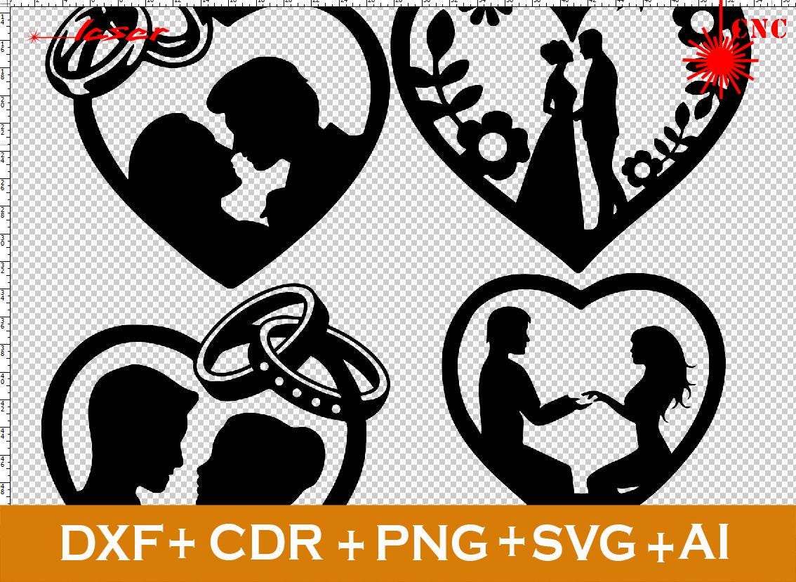 Wedding Files for Laser, Set of 6 Amazing Wedding Heart SVG, Wedding ...