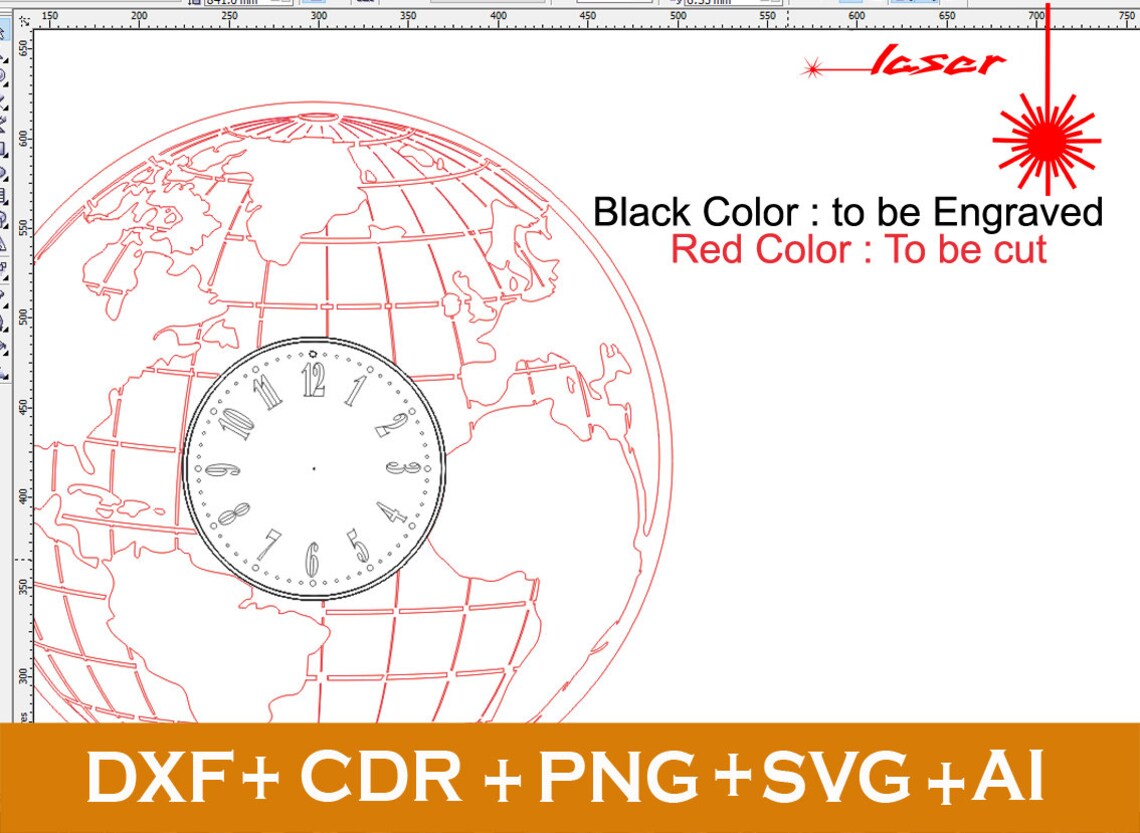 Laser Cut Clock Wooden Clock on the Wall Earth Clock, Laser Cut Vector ...