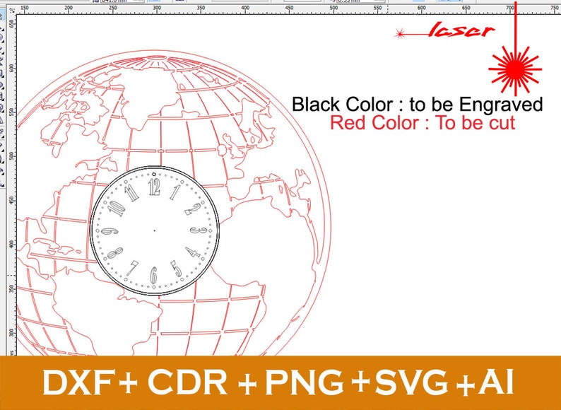 Laser Cut Clock Wooden Clock on the Wall Earth Clock, Laser Cut Vector ...