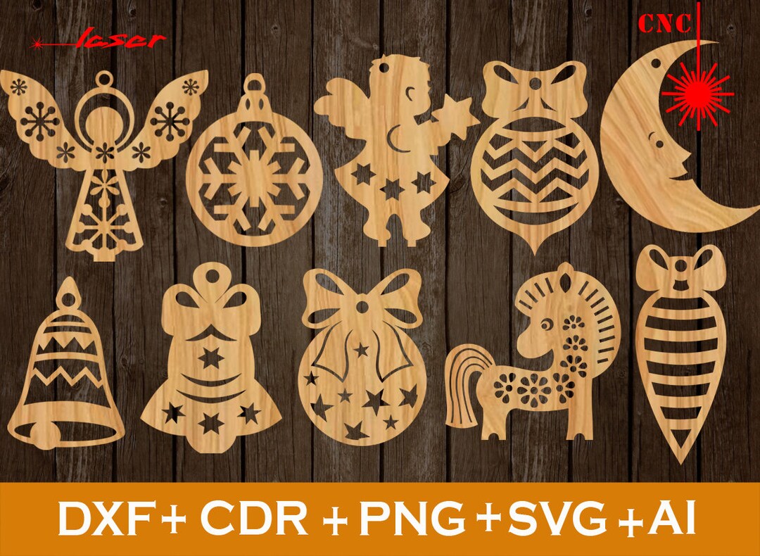 Christmas Ornament Svg, Set of 10 Christmas Tree Decoration File Cnc ...
