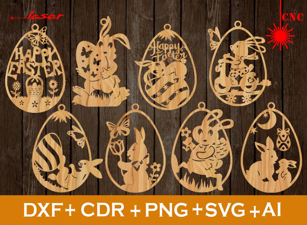 Set of 8 Easter Laser Cut Svg File CNC, Bunny Easter Svg, Easter SVG ...