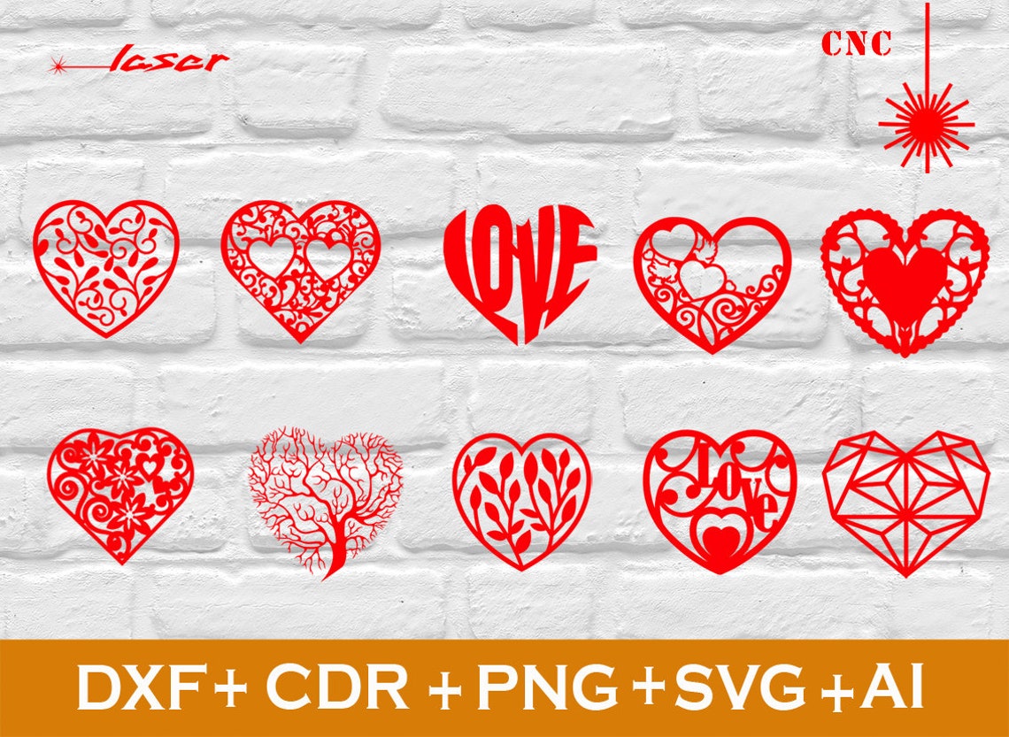 Heart Svg Love Svg Set of 9 Heart Svg Vector Cnc File - Etsy
