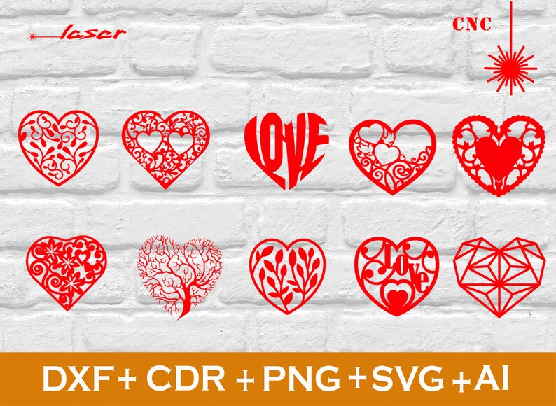 Heart Svg, Love Svg, Set of 9 Heart Svg, Vector Cnc File, Laser Cut ...