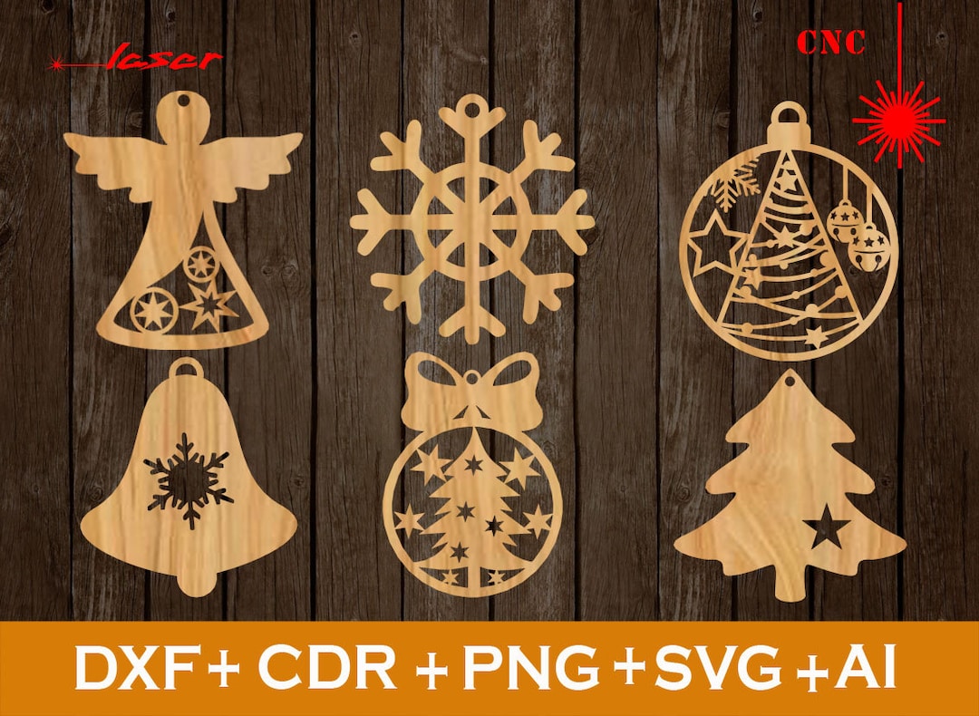 Christmas Ornament Svg, Set of 6 Christmas Tree Decoration File Cnc ...