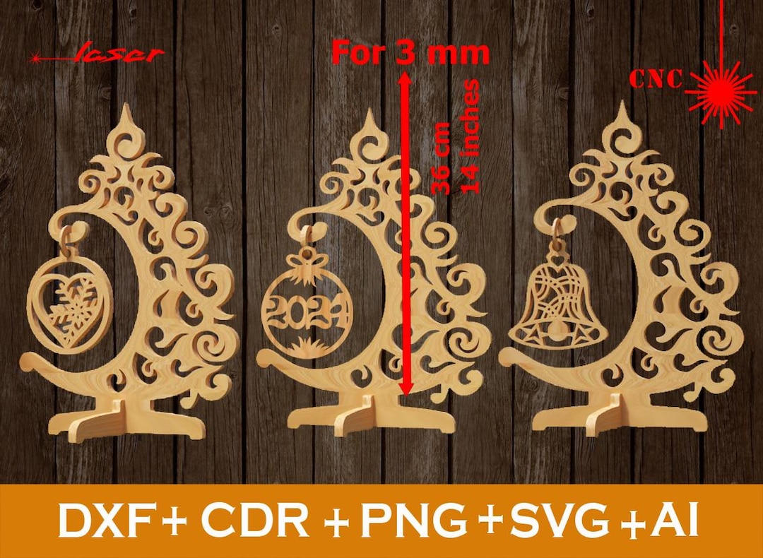 Christmas Ornament Svg, Set of 3 Christmas Tree Decoration File Cnc ...