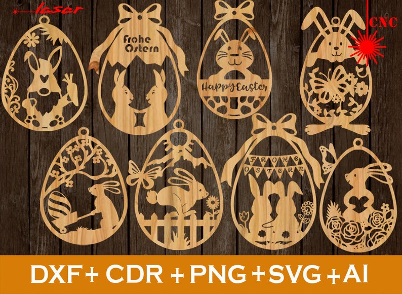 Set of 8 Easter Laser Cut Svg File CNC, Bunny Easter Svg, Easter SVG ...