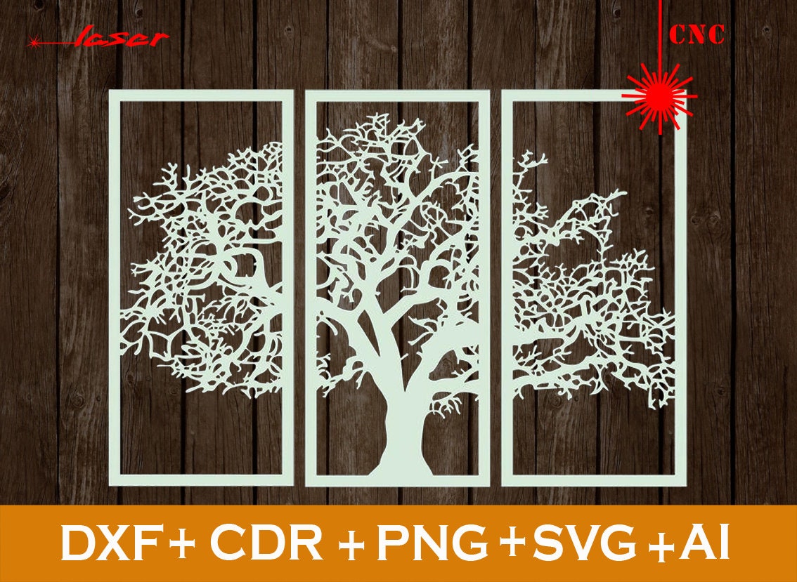CNC file Cut Templates Laser cut Pano Tree Lasercut DXF Ai Tree Wall ...
