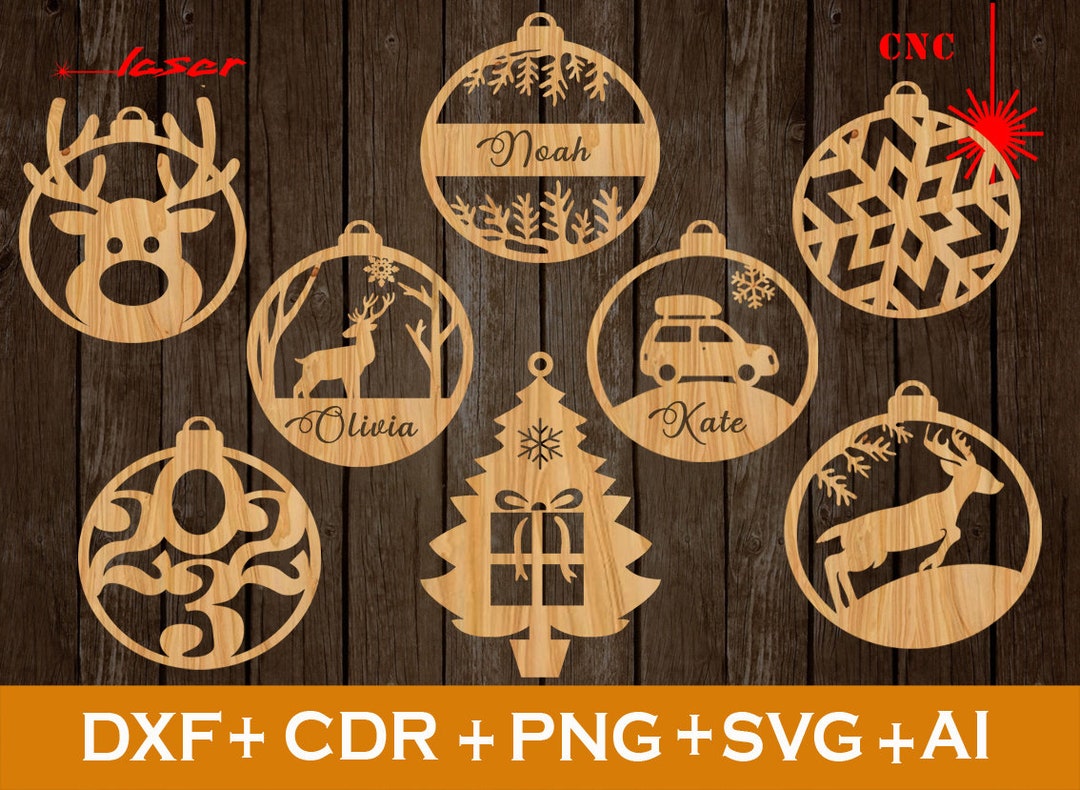 Christmas Ornament Svg, Set of 8 Christmas Decoration File CNC ...