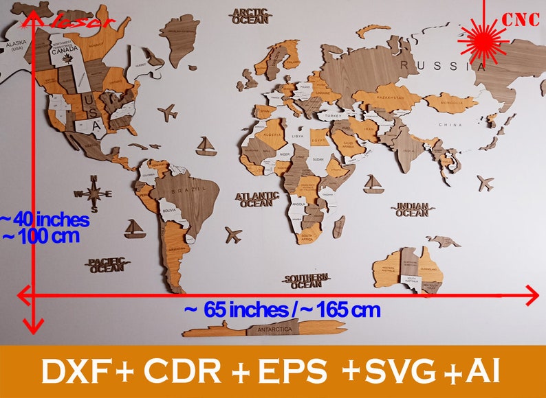 Layered World Map 3D Laser Cut, Multilayered World Map File, File, 3d ...
