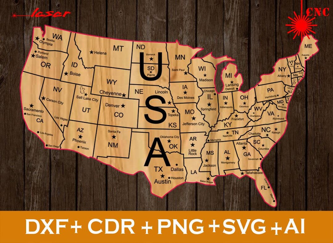 America SVG File, America Map Wood, America Laser File, America Laser ...