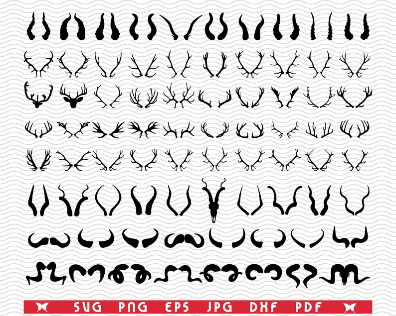SVG Horns, Black Silhouette, Digital Clipart, Files Eps, Jpg, Horns ...