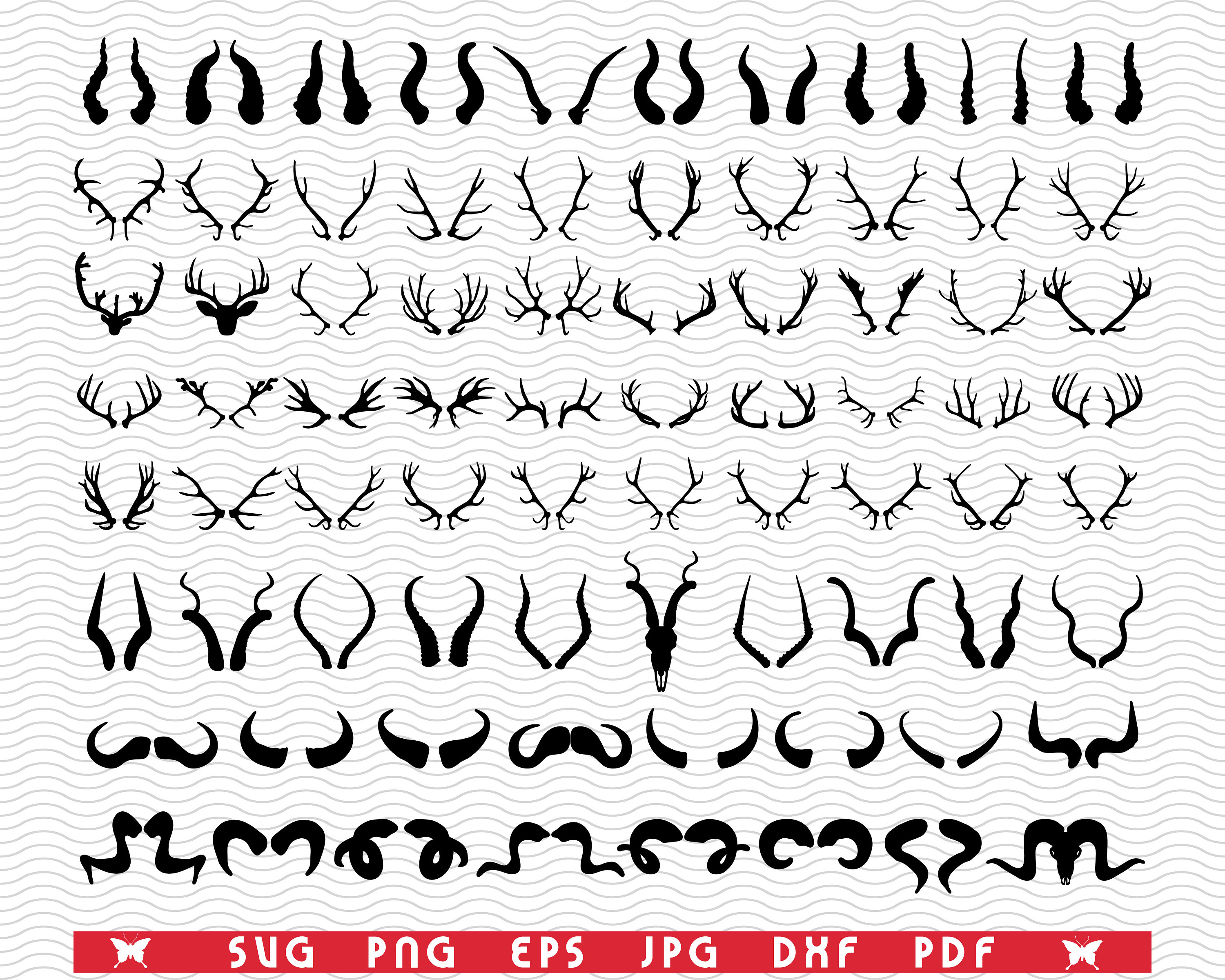 SVG Horns, Black Silhouette, Digital Clipart, Files Eps, Jpg, Horns ...