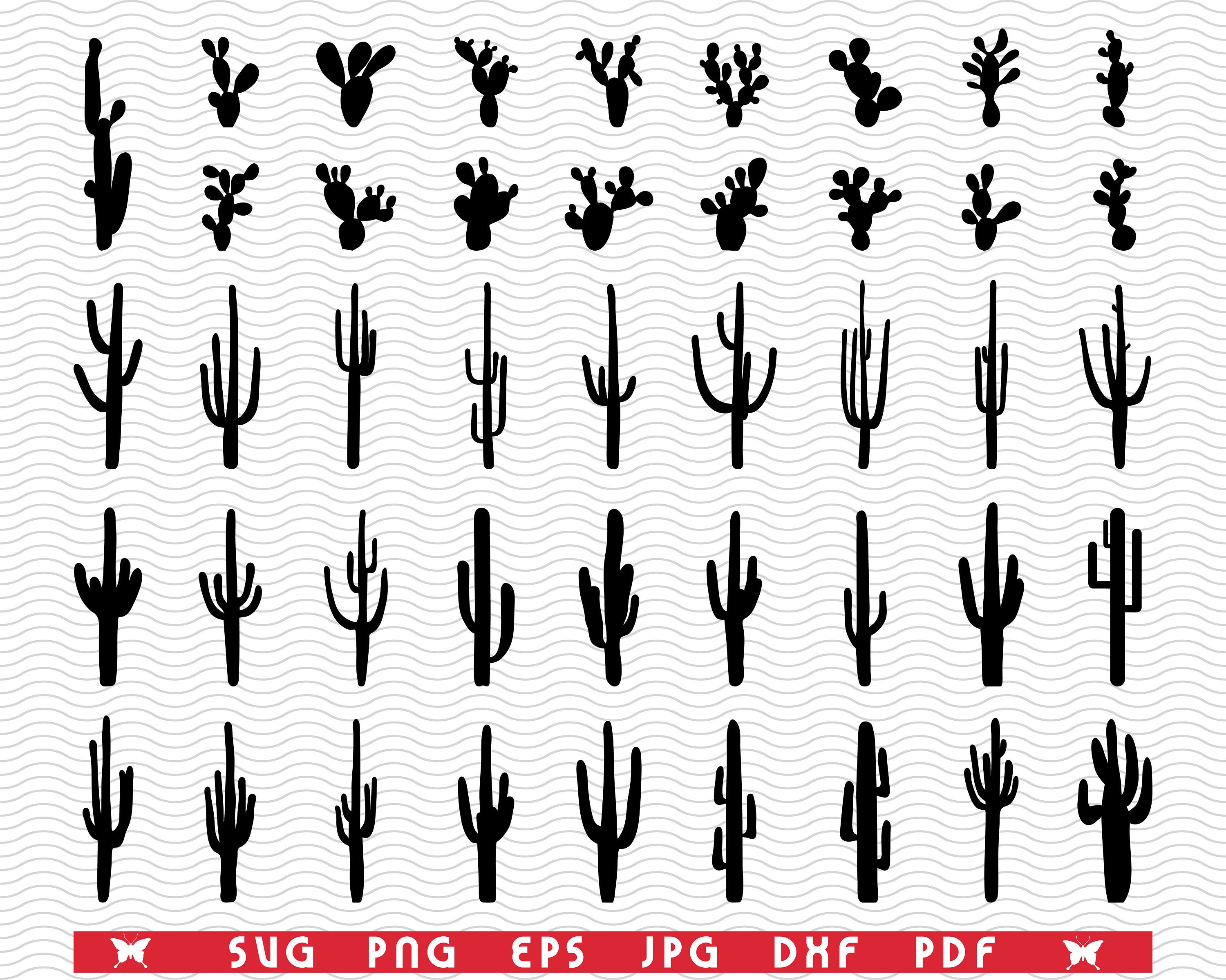 SVG Cacti, Black Silhouettes, Digital Clipart, Files Eps, Jpg, Cactus ...