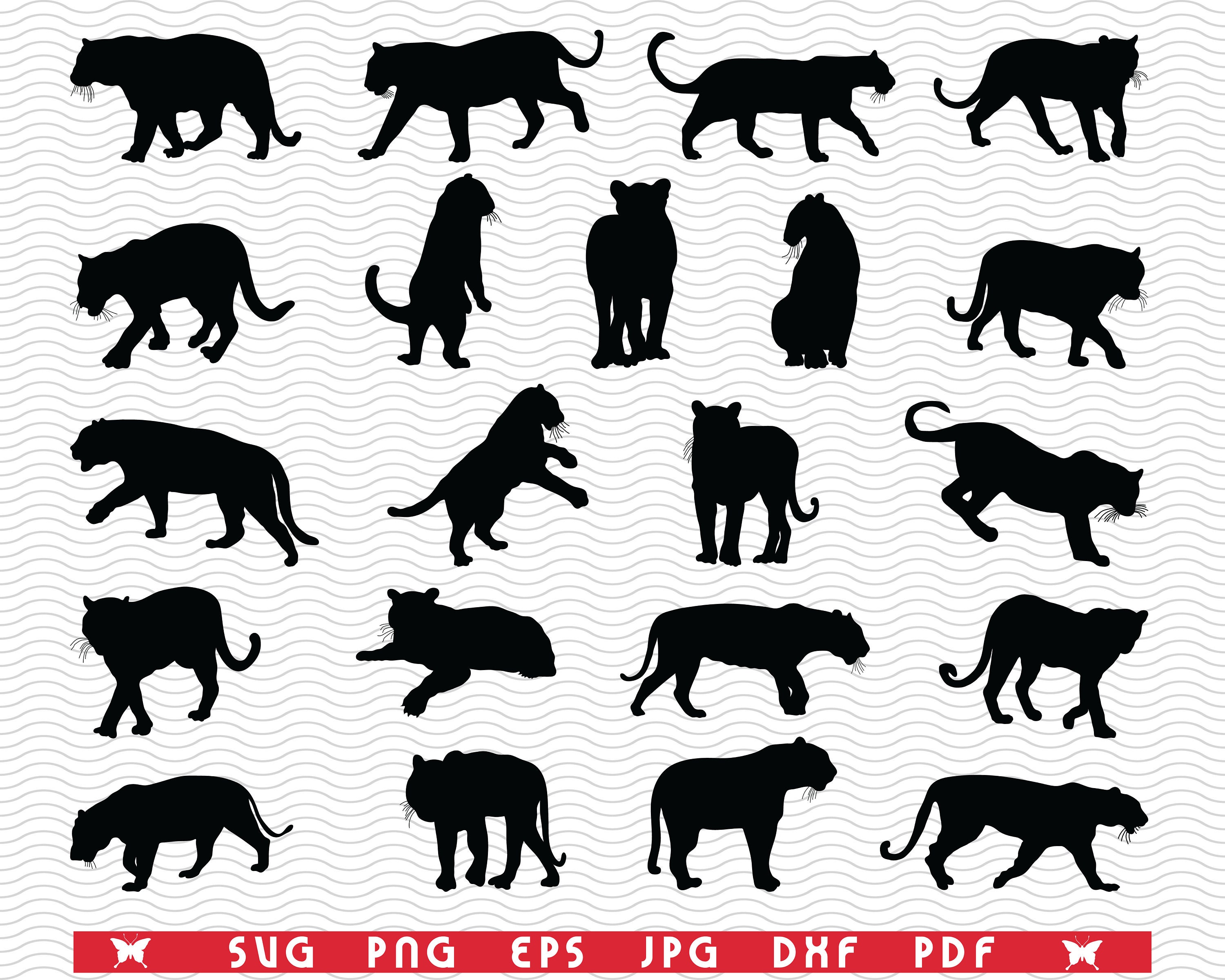 SVG Tigers Black Isolated Silhouettes Digital Clipart Files - Etsy