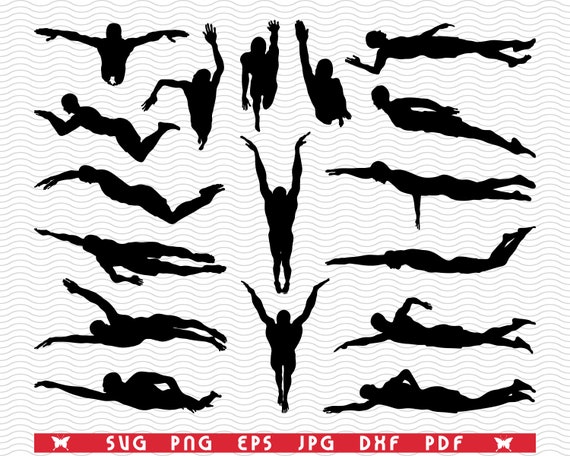 SVG Swimmers Black Silhouettes Digital Clipart Files Eps - Etsy