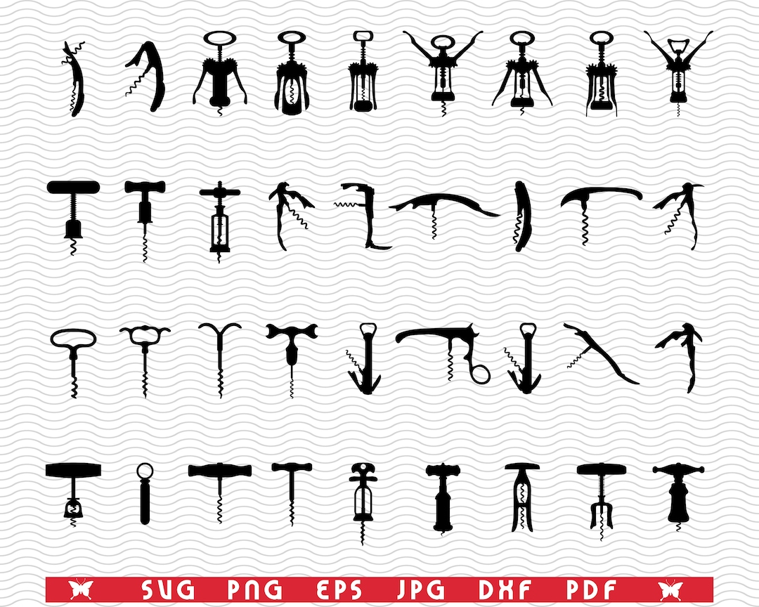 SVG Corkscrews, Black Silhouette, Digital Clipart, Files Eps, Jpg ...
