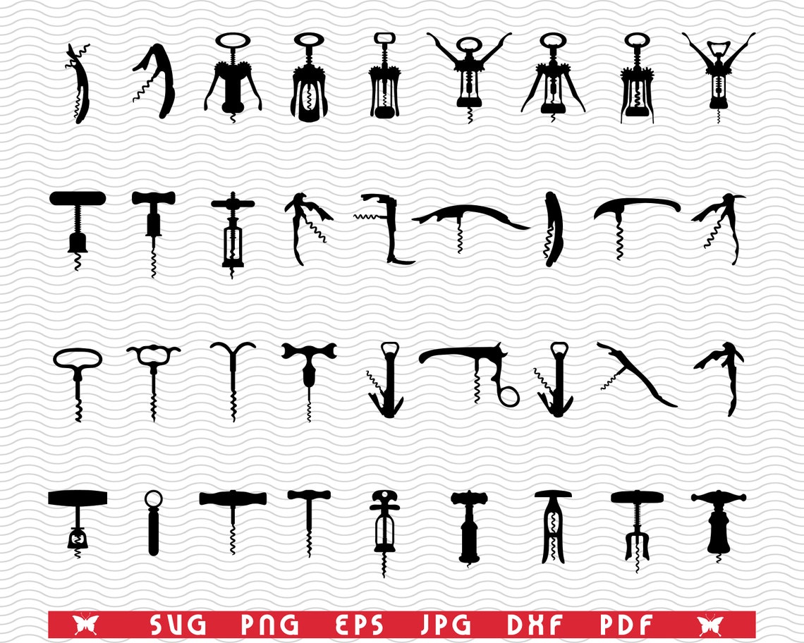 SVG Corkscrews, Black Silhouette, Digital Clipart, Files Eps, Jpg ...