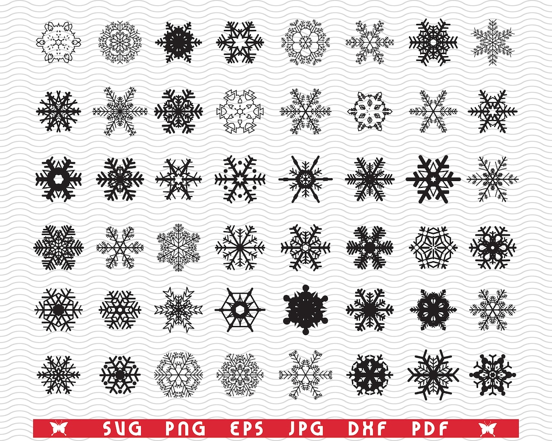 SVG Snowflakes, Black Silhouettes, Digital Clipart, Files Eps, Jpg ...