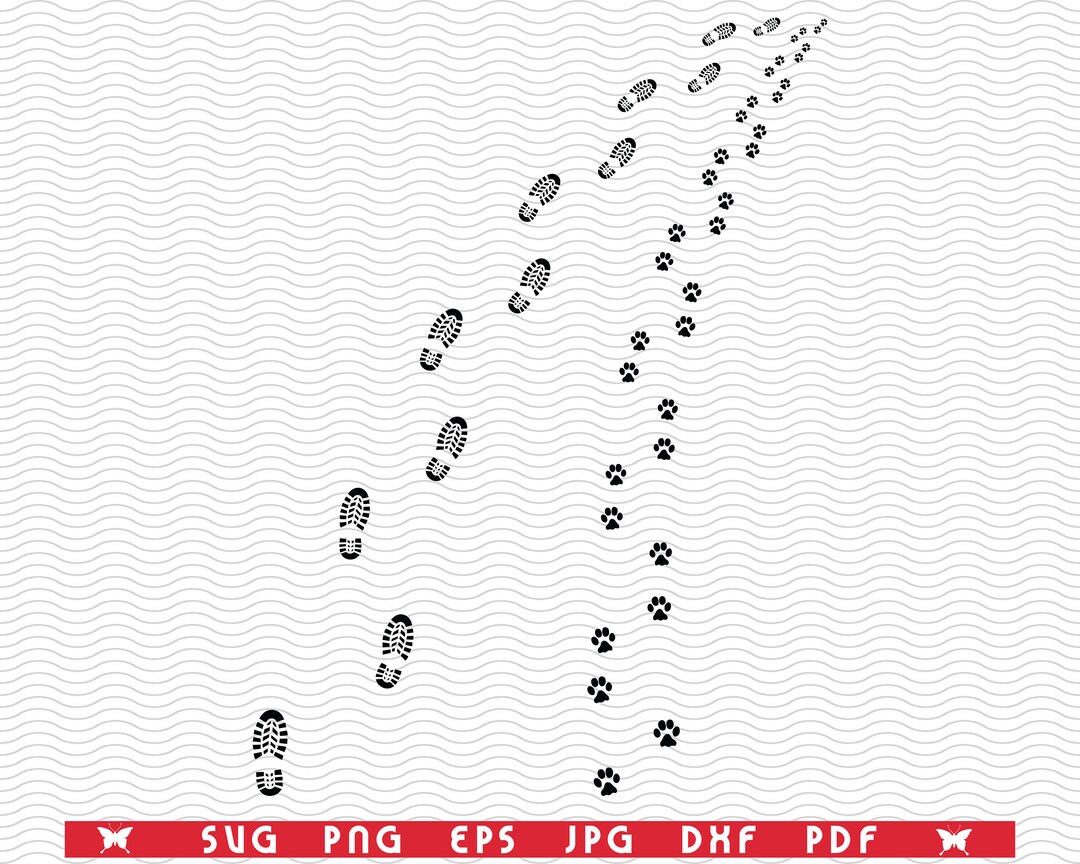 SVG Footprints Man and Dog, Digital Clipart, Files Eps, Jpg, Footprints ...