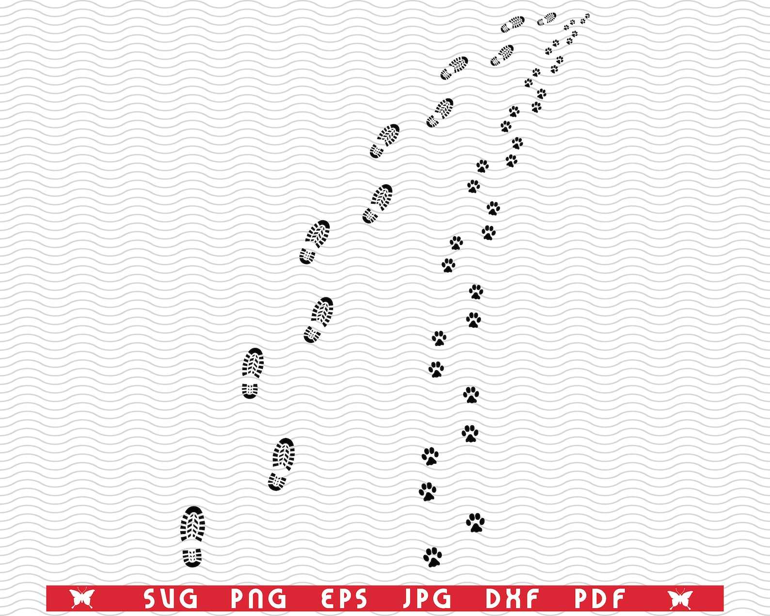 SVG Footprints Man and Dog, Digital Clipart, Files Eps, Jpg, Footprints ...