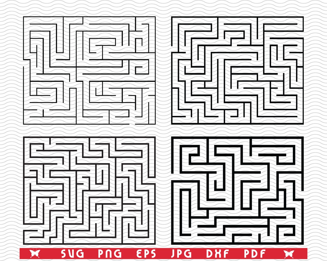 Four Black Mazes SVG, Silhouettes Digital Clipart, Files Eps, Jpg ...