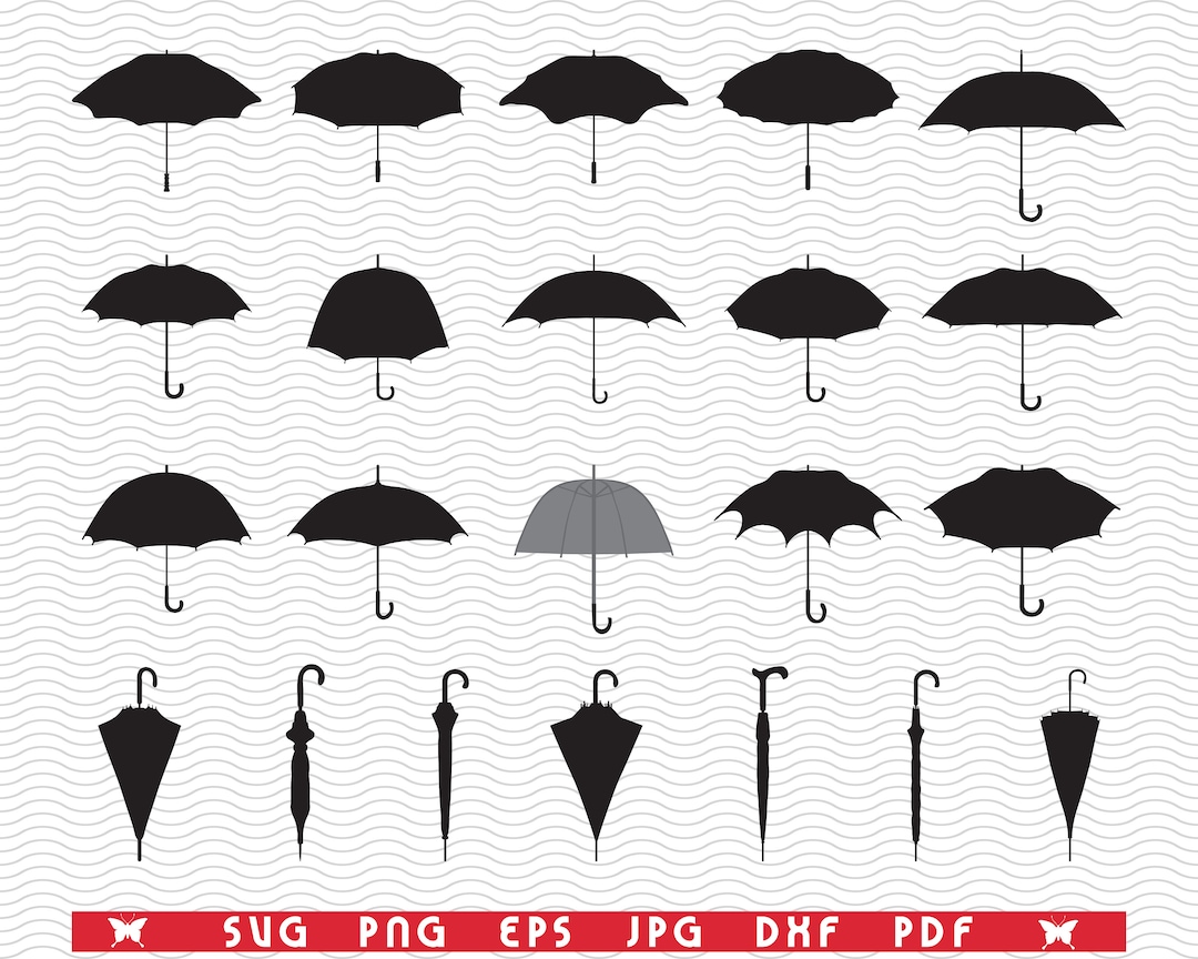 SVG Umbrellas, Black Isolated Silhouettes Digital Clipart, Files Eps ...