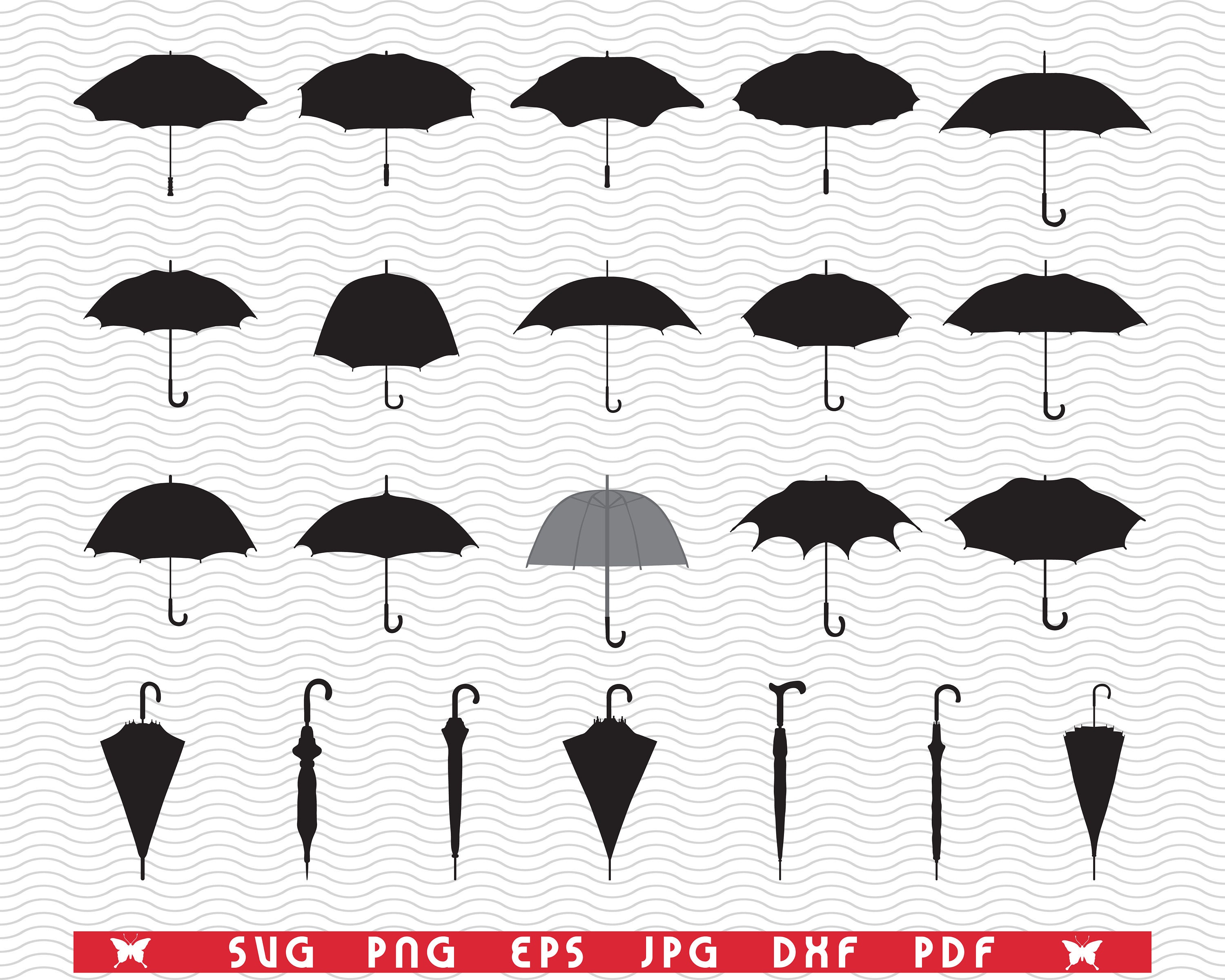 SVG Umbrellas, Black Isolated Silhouettes Digital Clipart, Files Eps ...