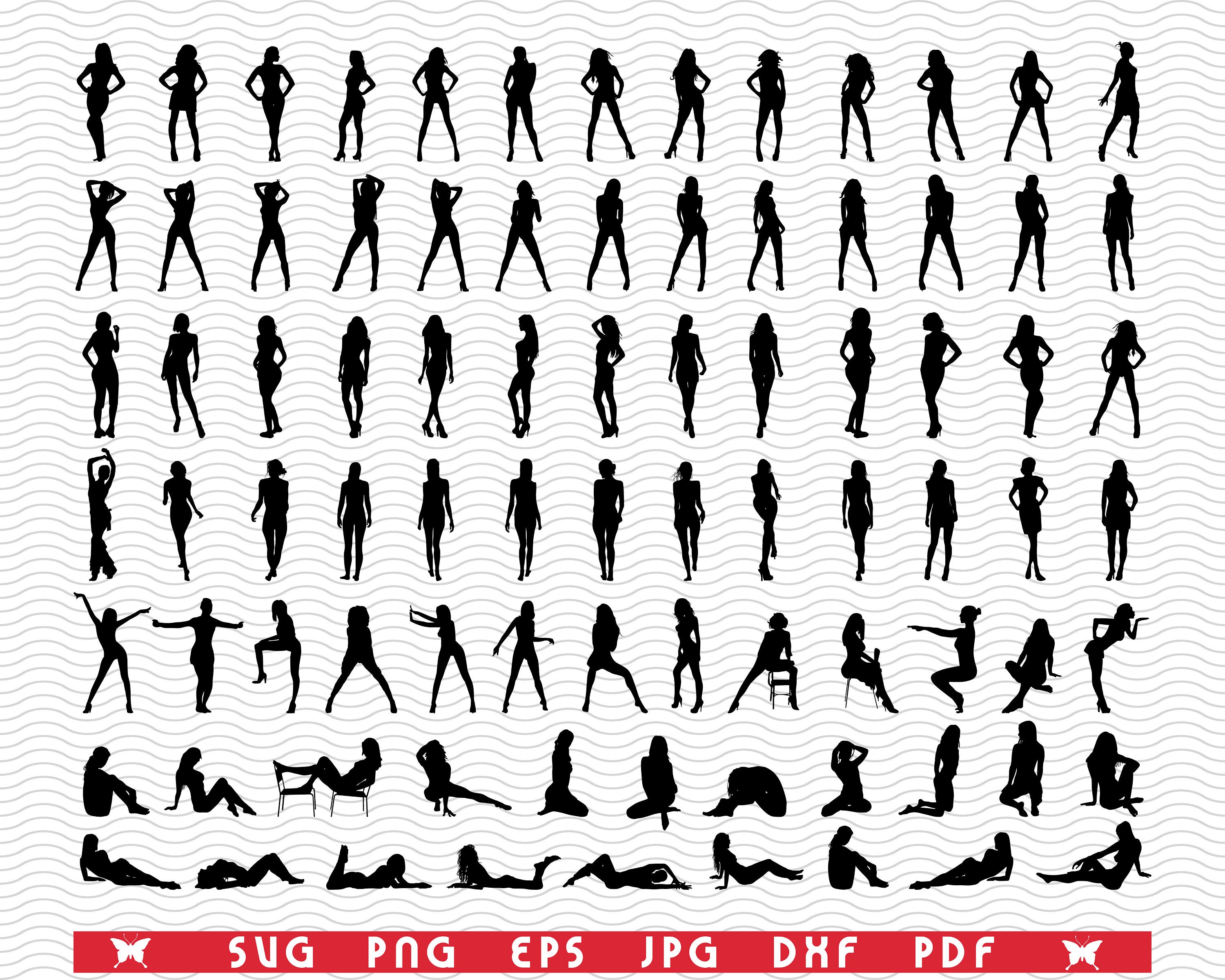 SVG Girls Models, Black Silhouette Digital Clipart, Files Eps, Jpg ...