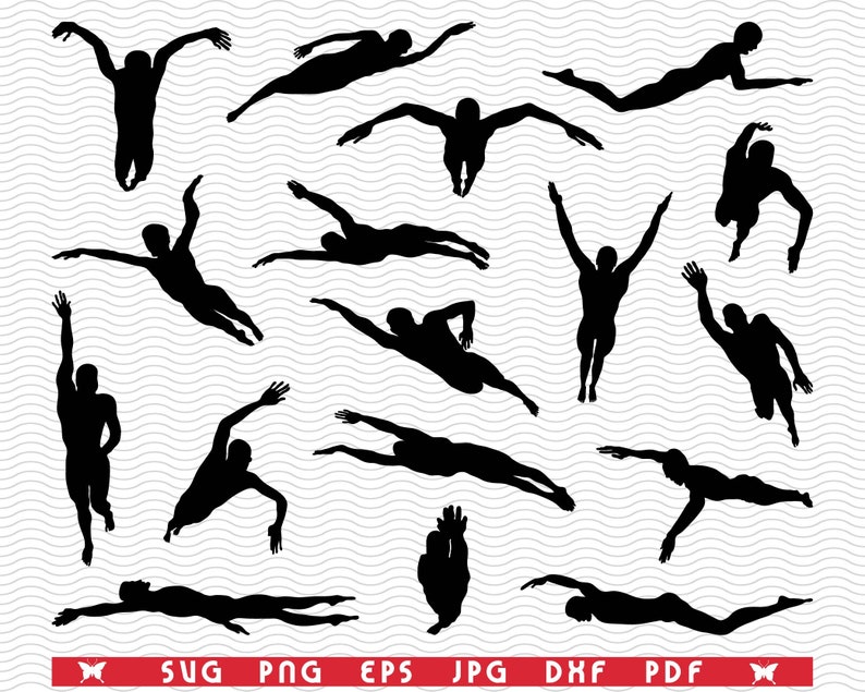 SVG Swimmers, Black Isolated Silhouettes Digital Clipart, Files Eps ...