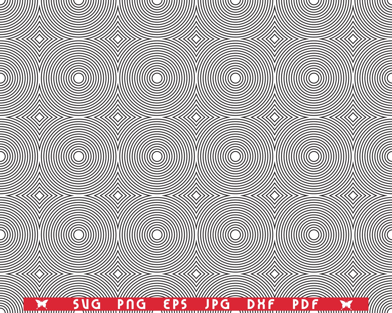 Svg Concentric Circles Seamless Pattern Digital Clipart Files Eps Circles Design Vector
