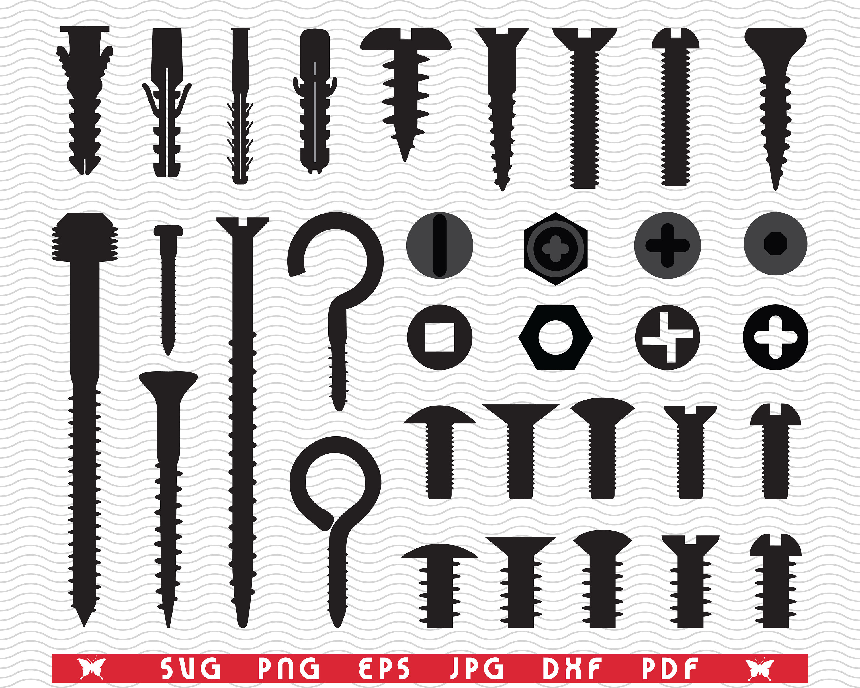 SVG Bolts, Nuts, Screws, Black Silhouettes, Digital Clipart, Files Eps ...