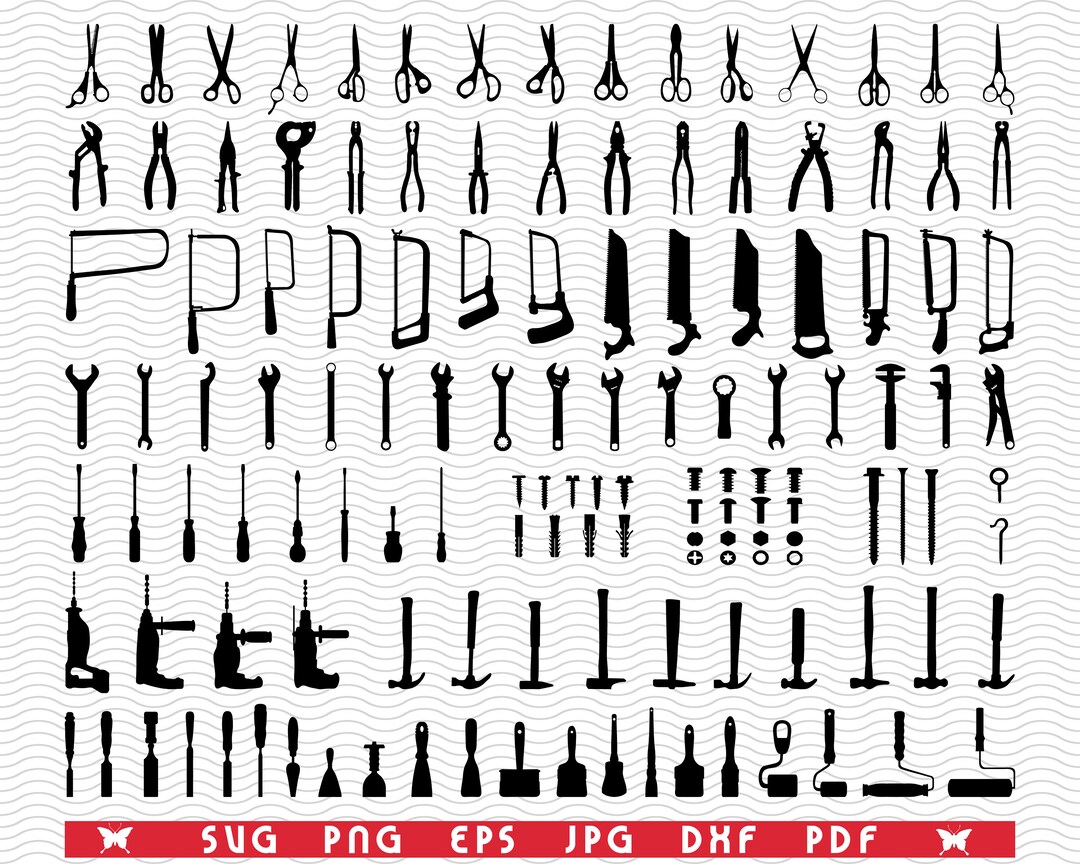 SVG Hand Tools, Black Silhouettes, Digital Clipart, Files Eps, Jpg ...