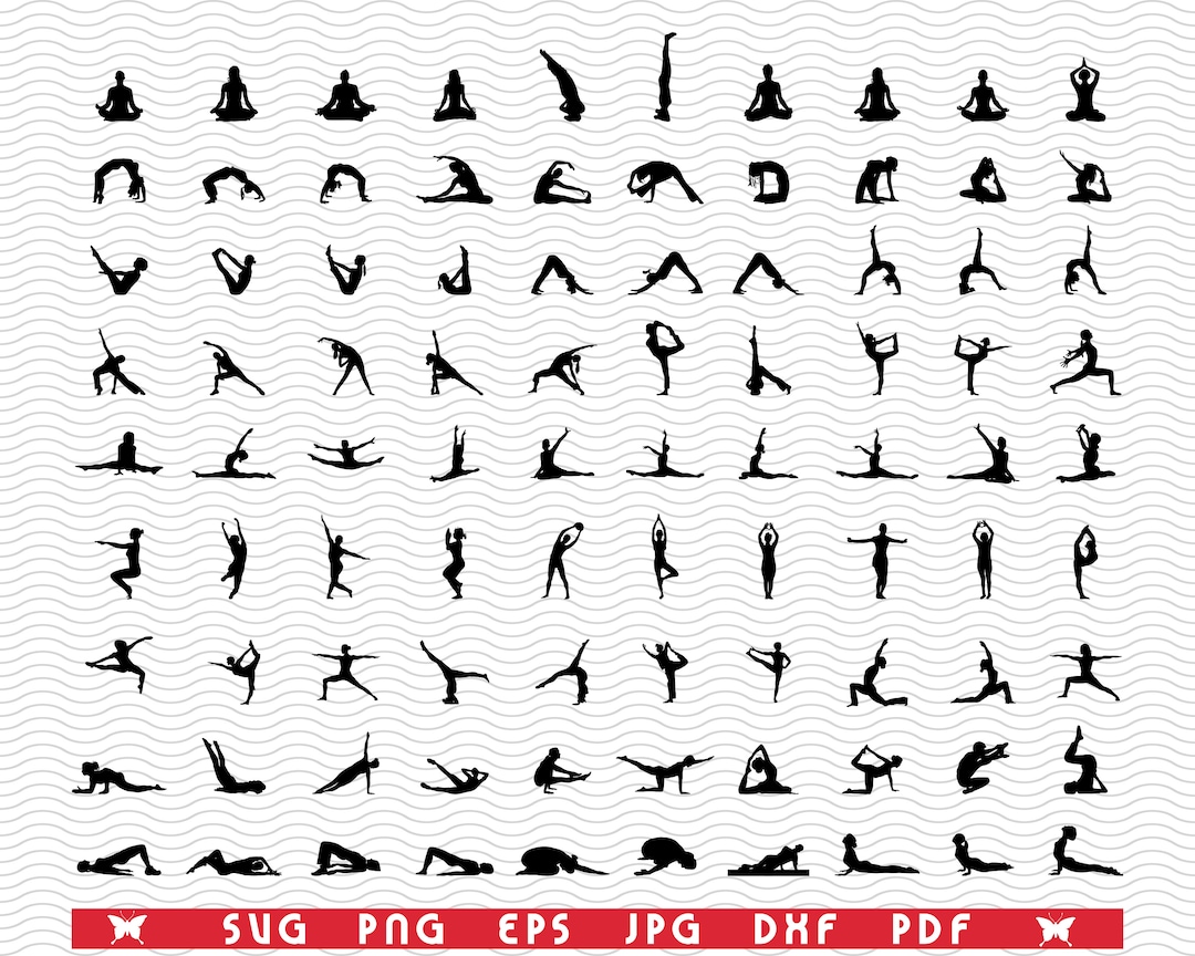 SVG Yoga Fitness, Black Silhouette, Digital Clipart, Files Eps, Jpg ...