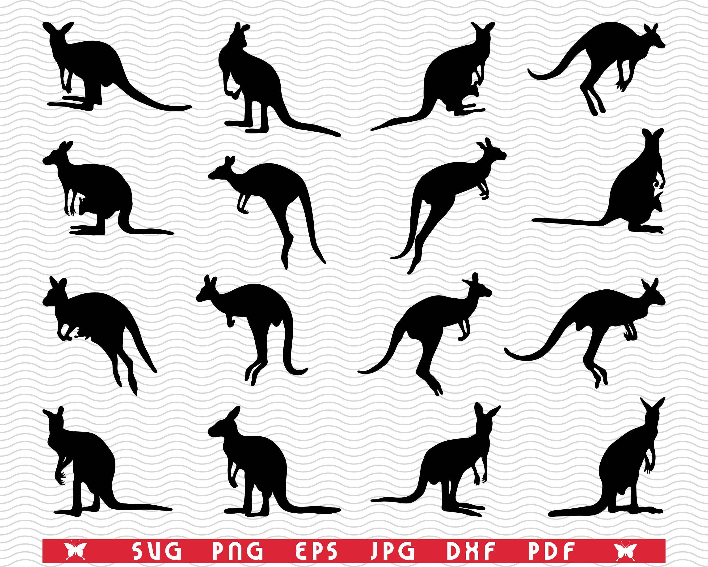 SVG Kangaroo, Black Silhouette, Digital Clipart, Files Eps, Jpg ...