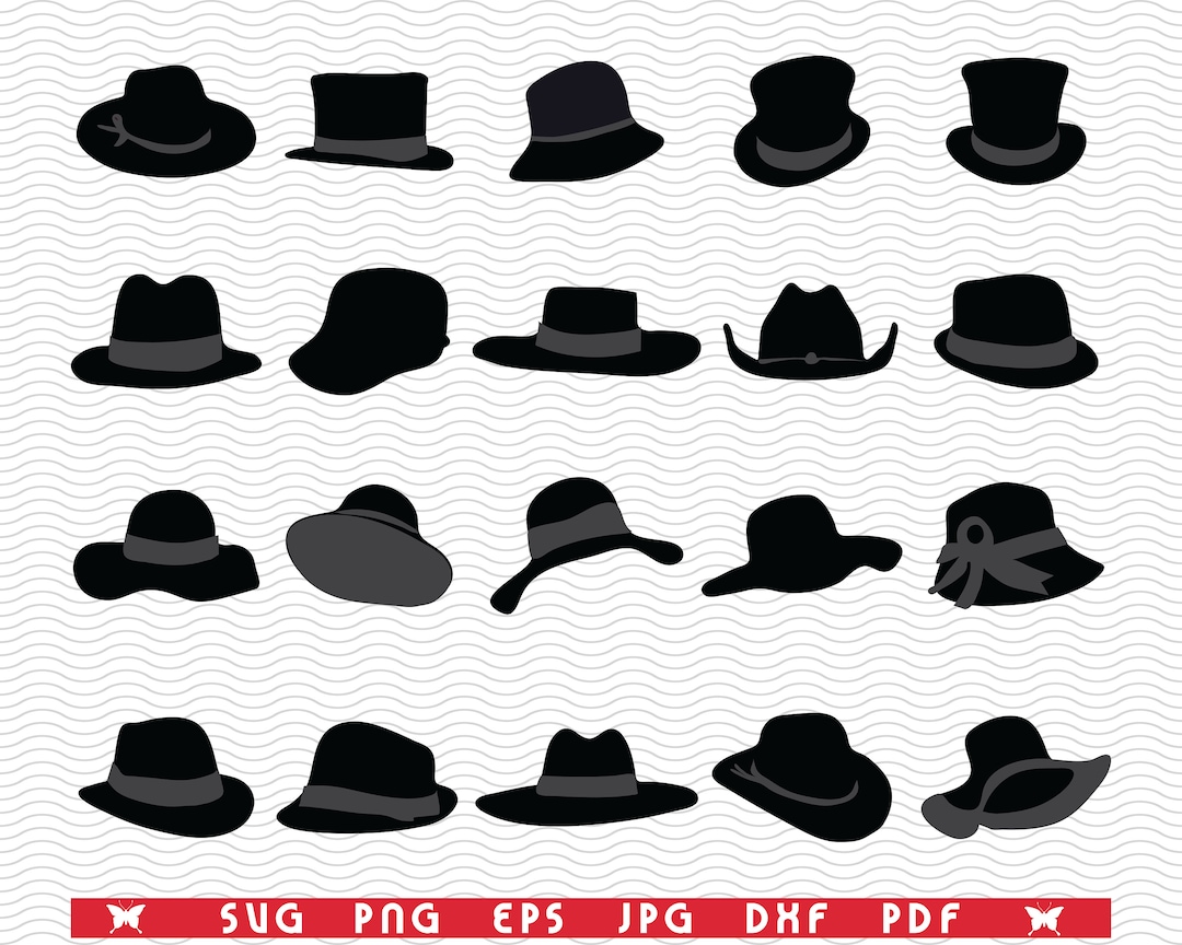 SVG Male Female Hats, Black Silhouettes, Digital Clipart, Files Eps ...