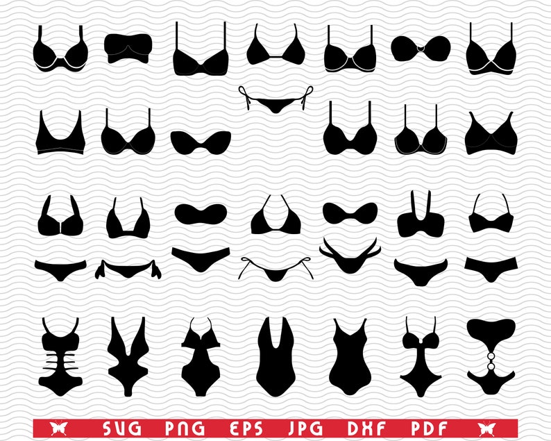 Svg Swimwears Bikinis Silhouettes Digital Clipart Files Eps