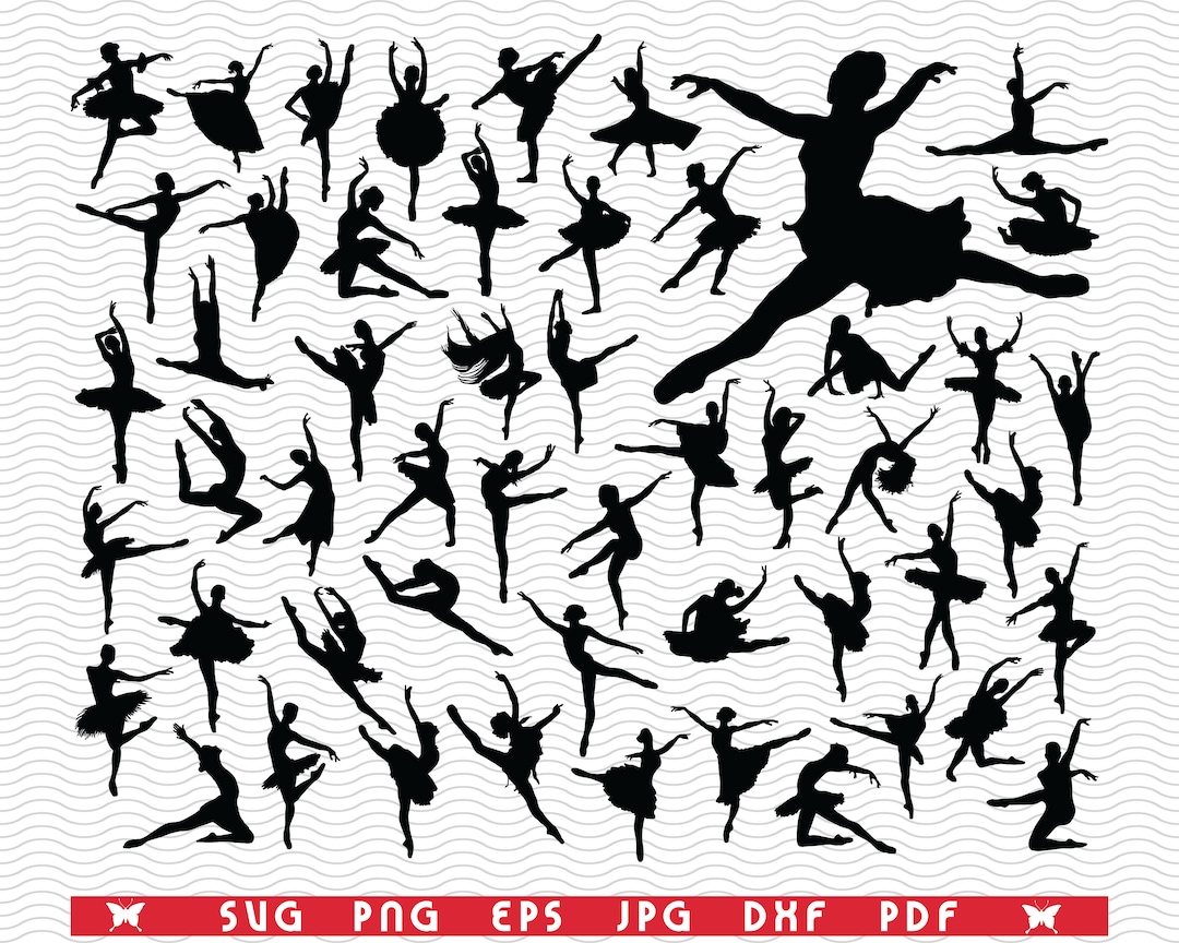 SVG Ballerinas, Black Silhouettes, Digital Clipart, Files Eps, Jpg ...