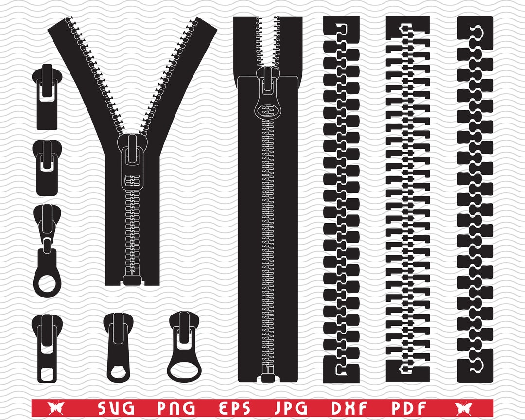 SVG Zippers, Black Isolated Silhouettes, Digital Clipart, Files Eps ...