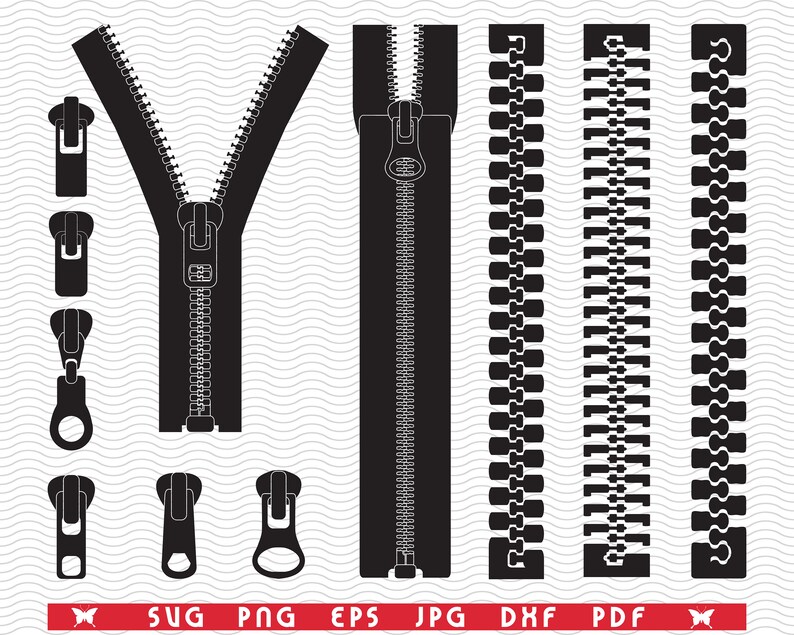 SVG Zippers, Black Isolated Silhouettes, Digital Clipart, Files Eps ...