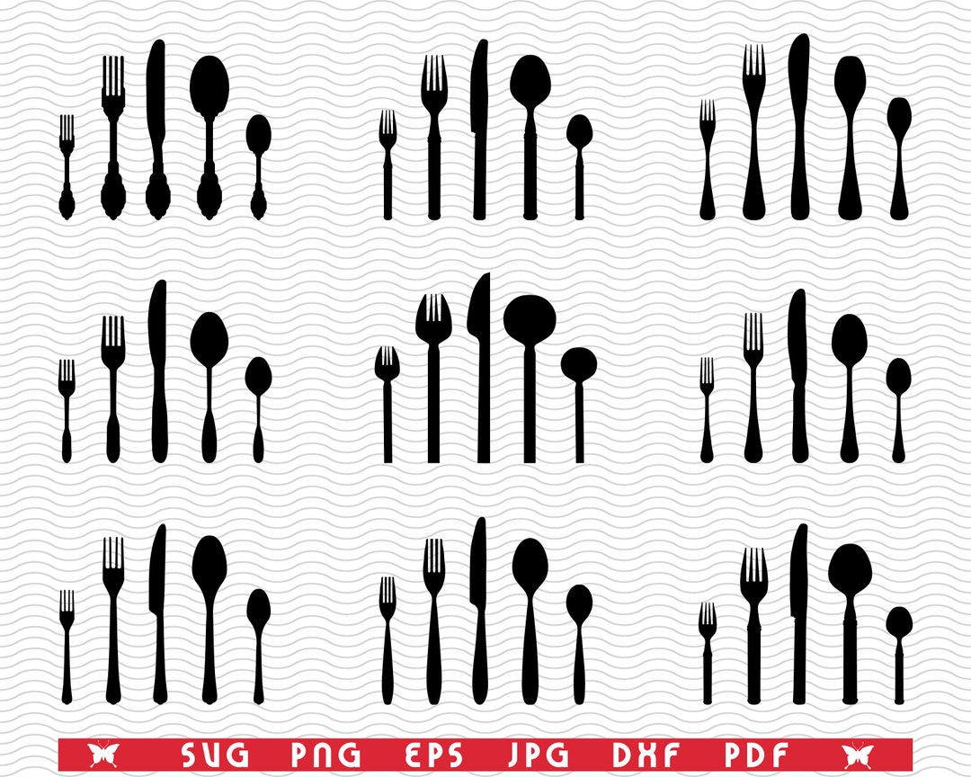 SVG Cutlery, Black Silhouettes, Digital Clipart, Files Eps, Jpg ...