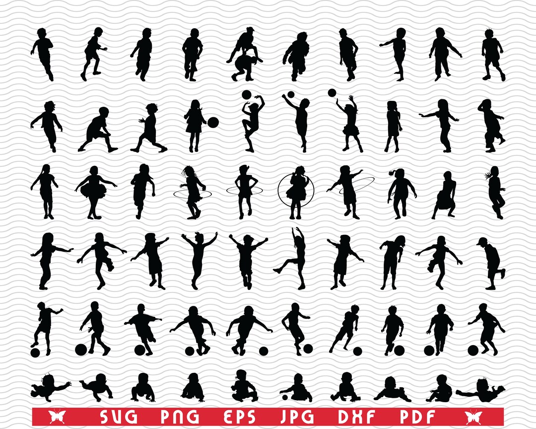 Children Playing SVG, Silhouettes Digital Clipart, Files Eps, Jpg ...